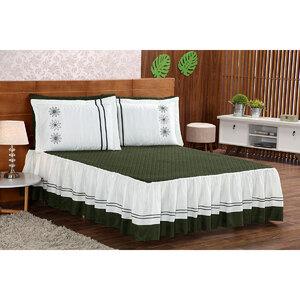 Kit Colcha Casal Padrão Verde Musgo Matelado Com Babado 3 Peças | Leroy ...