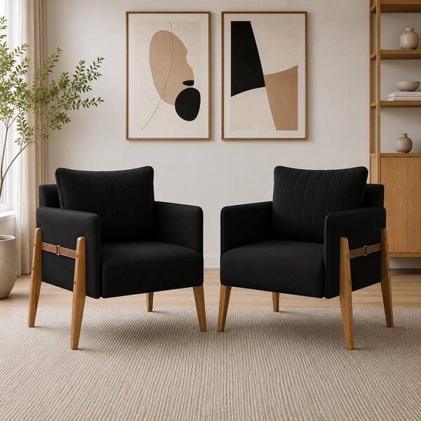 Kit Com 2 Poltronas Decorativa Para Sala De Estar Orion Madeira Maciça ...