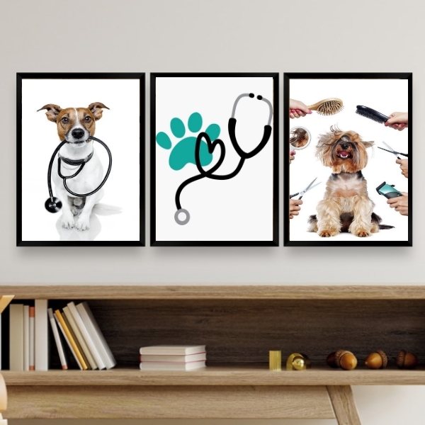 Kit Composição 3 Quadros Clinica Veterinária Pet Shop 33x24cm Moldura ...