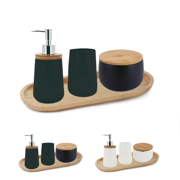 Kit Conjunto Banheiro Lavabo 4 Peças Com Bandeja Oval De Bambu ...