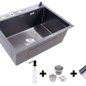 Kit Cuba Inox Quadra Preta 60 X 45 Cm Com Válvula Acessórios | Leroy Merlin