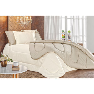 Kit Edredom King Bege Liso Dupla Face 100% Algodão 3 Peças | Leroy Merlin