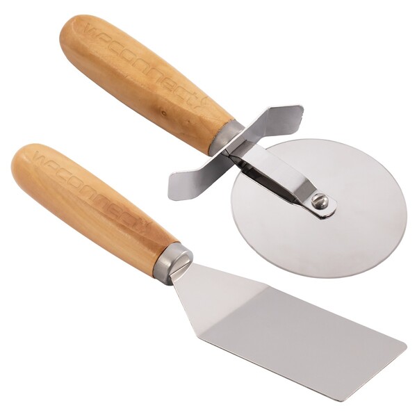 Kit Espátula Curva E Cortador De Pizza Inox Profissional Cabo De ...