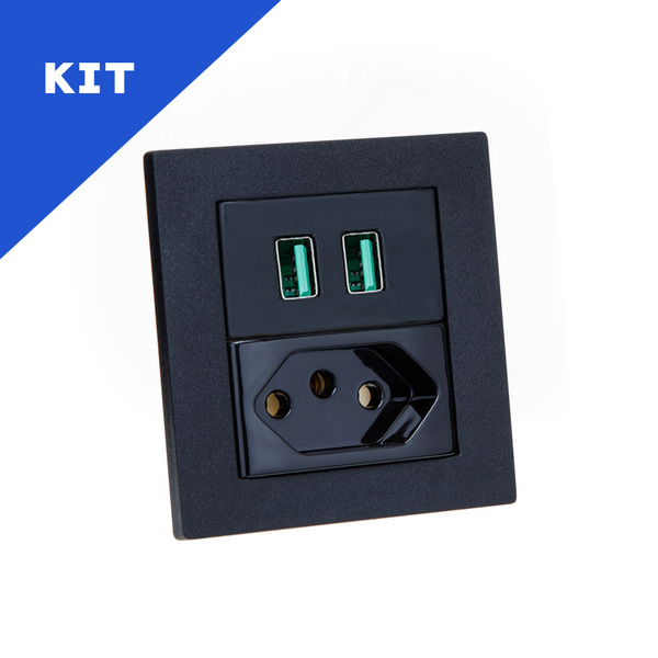 Kit Espelho Duplo Reto 1 Tomada 20a 2 Usb 4.9a Preto | Leroy Merlin