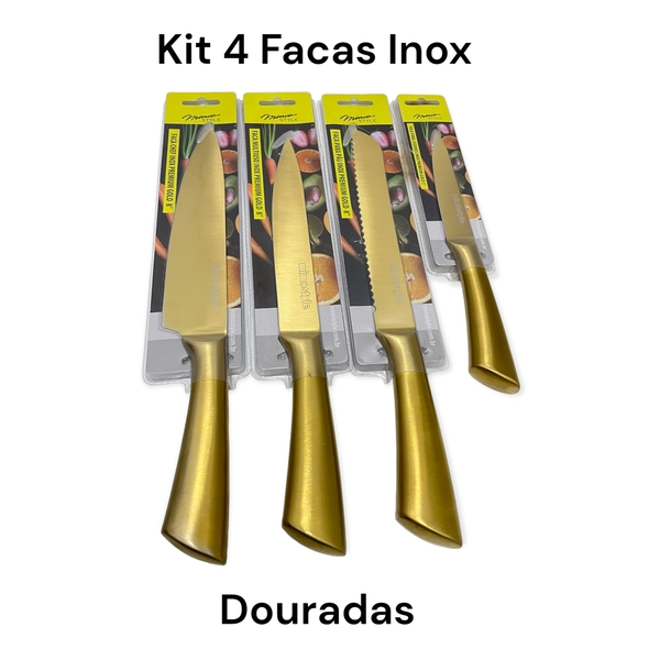Kit Faca Inox Dourada Premium 4peças | Leroy Merlin