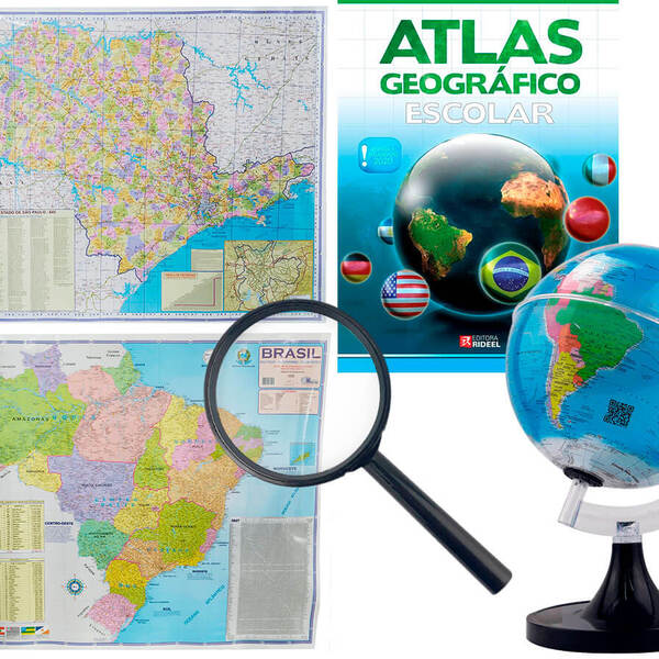 Kit Globo Terrestre 21cm Profissional + Lupa + Atlas + Mapa De São Paulo E Mapa Do Brasil ...