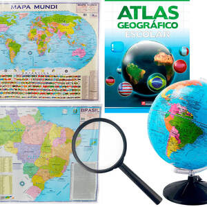 Kit Globo Terrestre Profissional Studio 30cm + Lupa + Mapa Do Brasil ...