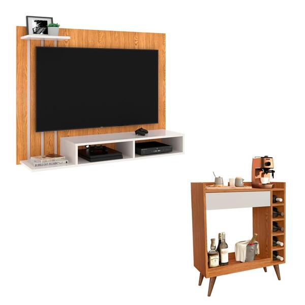 Kit Painel Para Tv Até 48 Polegadas Dubai E Aparador Retrô 1 Gaveta E Adega Intenso Nature Com ...