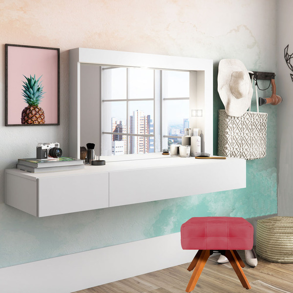 Kit Penteadeira Camarim Inspire Branco E Puff Base Giratória Manuela ...