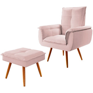Kit Poltrona + Puff Joy Decorativa Para Sala Rosa Star Confort | Leroy ...