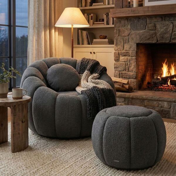 Kit Poltrona Decorativa Concha C/almofada E Puff Boucle Abobora ...