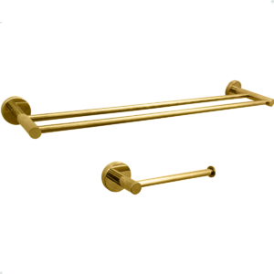 Kit Porta Toalha De Banho Duplo Dourado 60cm Inox Porta Papel Higiênico ...