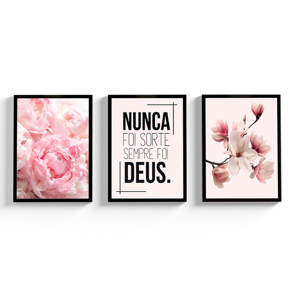 Kit Quadros Decorativos Floral Moldura E Vidro Frase Nunca Foi Sorte ... Kit Quadros Decorativos Floral Moldura E Vidro Frase Nunca Foi Sorte ...