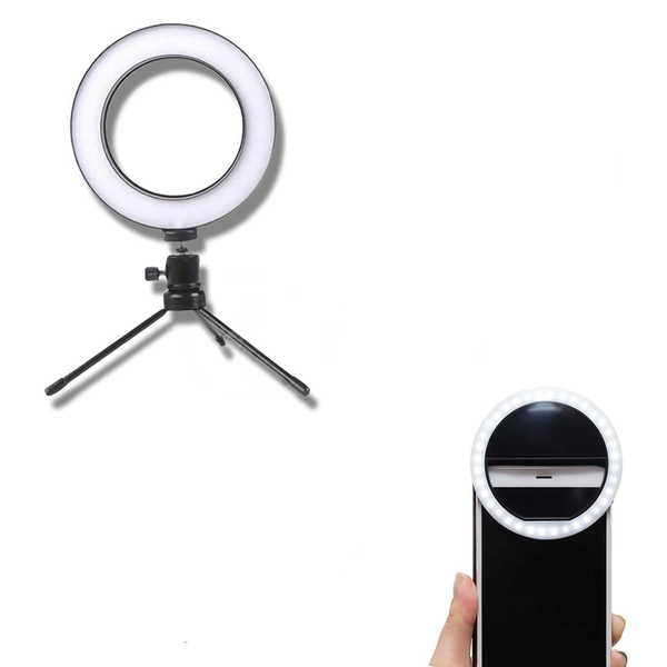 Kit Ring Light De Mesa 6" Com Tripé De 16cm + Mini Ring Light De Celular - Conjunto Anel De Luz ...