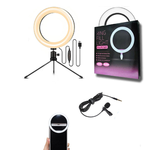Kit Ring Light De Mesa 6 Polegadas Com Tripé De 16cm + Microfone Lapela + Mini Ring Light De ...