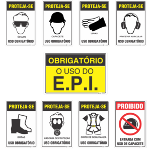 Kit Sinalização Completo Uso Obrigatório de EPI Pvc Adesivo Resistente ...