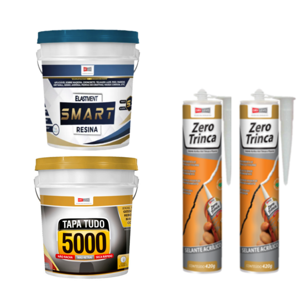Kit Zero Trinca 3 - Massa Tapa Tudo 5000 340g + Smart Resina 250ml + 2x Selante Acrílico Zero ...