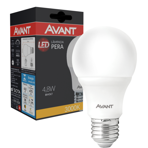 Lampada Led Bulbo Pera 4,8w E27 Branca Quente 3000k Amarela | Black ...