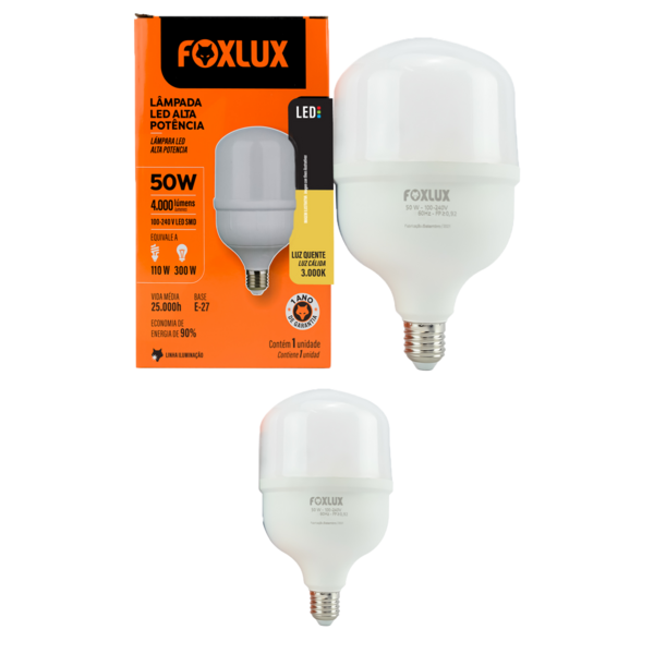Lâmpada Led De Alta Potência Foxlux E-27 50w Bivolt 3000k Kit 2 Un ...
