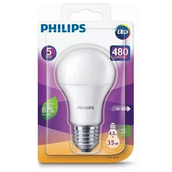 Lâmpada Led Philips Bulbo 4,5w 480lm Branco Quente E27 Bivolt Equivale 35w | Leroy Merlin