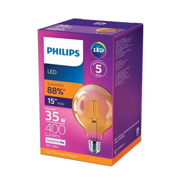 Lâmpada Led Philips Filamento 4w G93 Amarela 2500k Bv E27 | Leroy Merlin