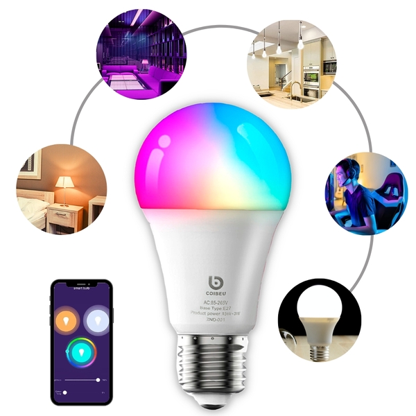 Lâmpada Smart Wifi Led Inteligente Color Rgb , Luz Branca Quente E Fria Alexa Google 15w Bivolt ...
