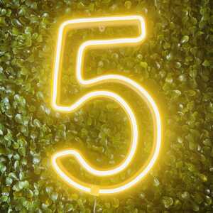 Luminária De Parede Numero 5 Led Neon Branco Quente 26cm 3d Gold Print ...