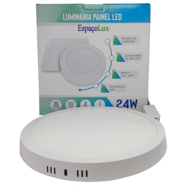 Luminária Led Plafon Sobrepor Espaçolux Redonda Luz Amarela 24w 3.000k ...