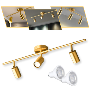 Luminária Tripla De Led Spot P/ Teto Gold + 3x Lâmpadas Gu10 5W Luz ...