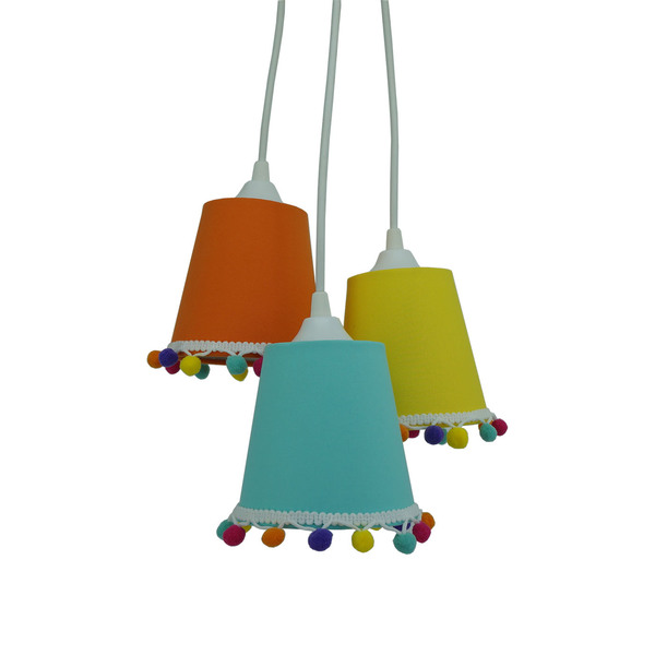 Lustre Pendente Luminária 3 Cores E Pompons Coloridos Bivolt Leroy Merlin