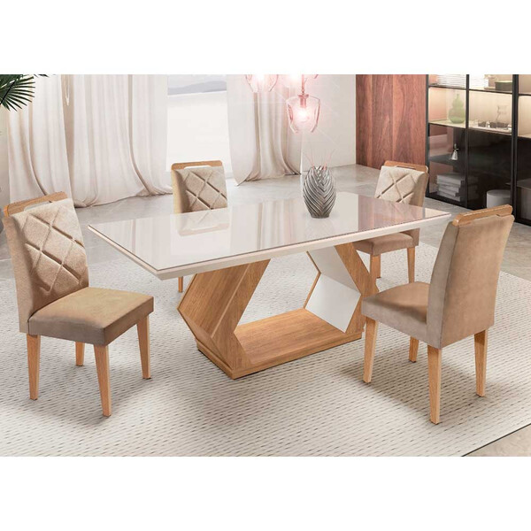 Mesa Alvorada 180 Tp Mdf Vidro Canto Reto 4 Cadeiras Rufato | Leroy Merlin