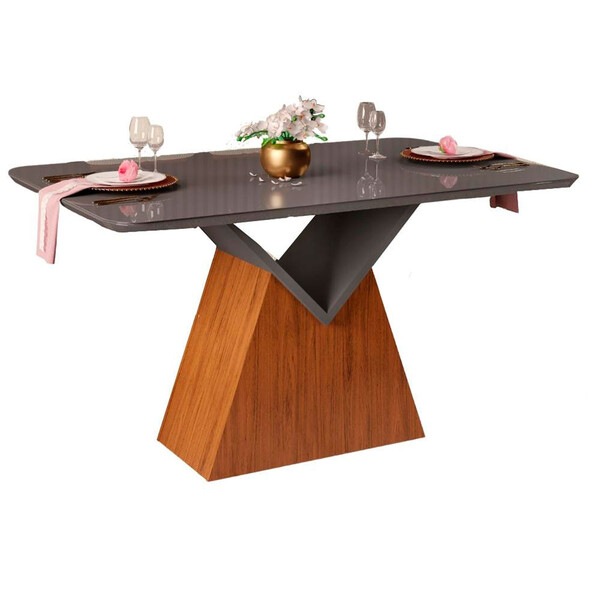 Mesa Argo Retangular 4 Ou 6 Lugares Tampo Chanfrado Curvo Com Vidro Dj Móveis | Leroy Merlin