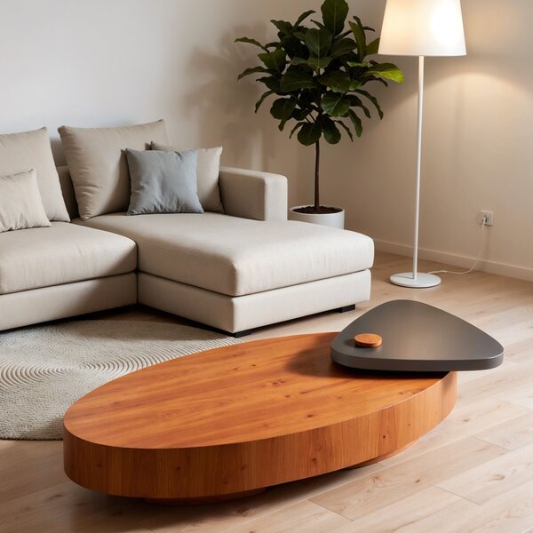 Mesa Centro 100% Mdf Para Sala De Estar Pivô Marrom Cinamomo/laca ...