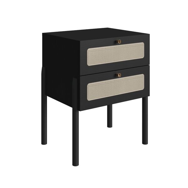 Mesa De Cabeceira 2 Gavetas Oslo Cor Nero Base Madeira Preta - Casa ...