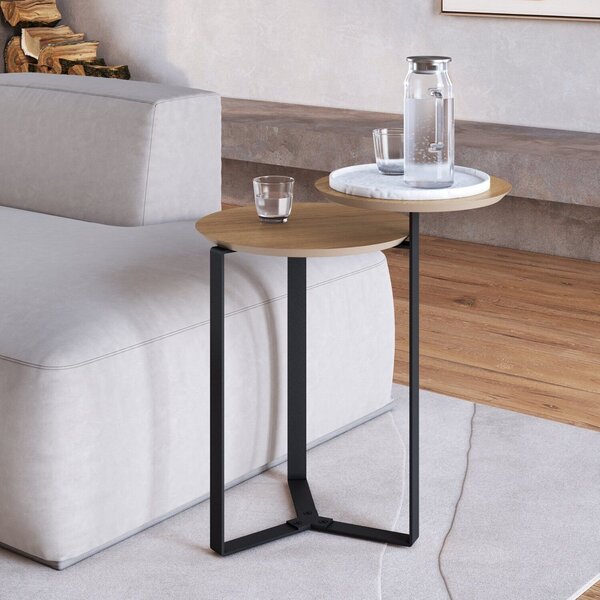 Mesa De Centro Dois Tampos Chanfrado Orgânica Pé Metal Complementos ...