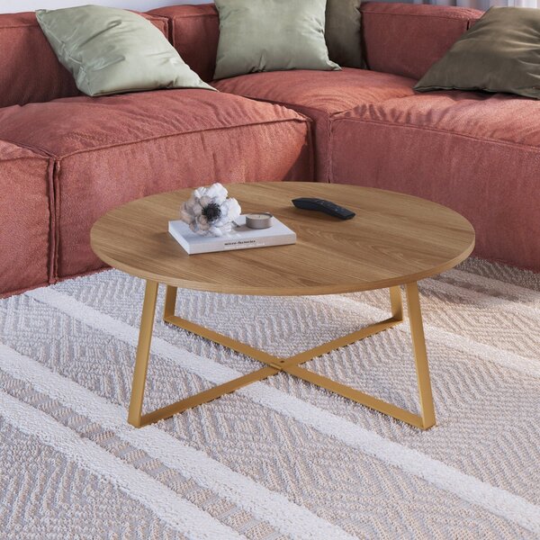 Mesa De Centro Redonda Industrial Complementos Marrom Hanover/dourado ...