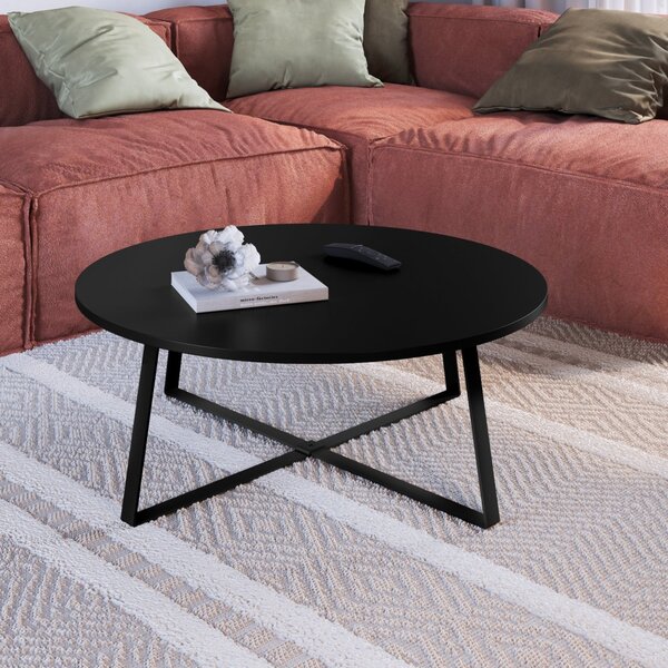 Mesa De Centro Redonda Industrial Complementos Preto/preto Preto/preto ...