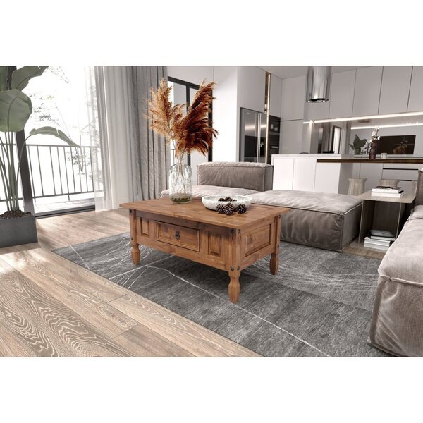 Mesa De Centro Retangular Com 1 Gaveta Em Madeira Maciça Cera Carvalho ...