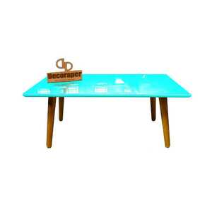 Mesa De Centro Retangular Com Vidro 80x50 - Azul Turquesa - Mel | Leroy ...