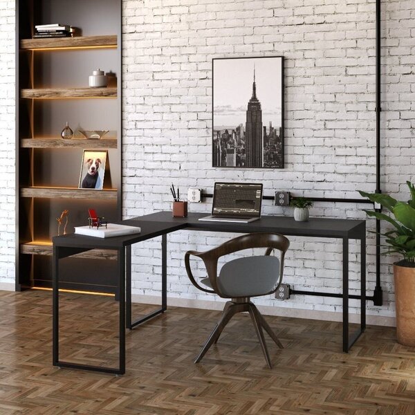 Mesa De Escritório Kuadra Ii 150cm Industrial Preto E Ônix Preto / Ônix ...
