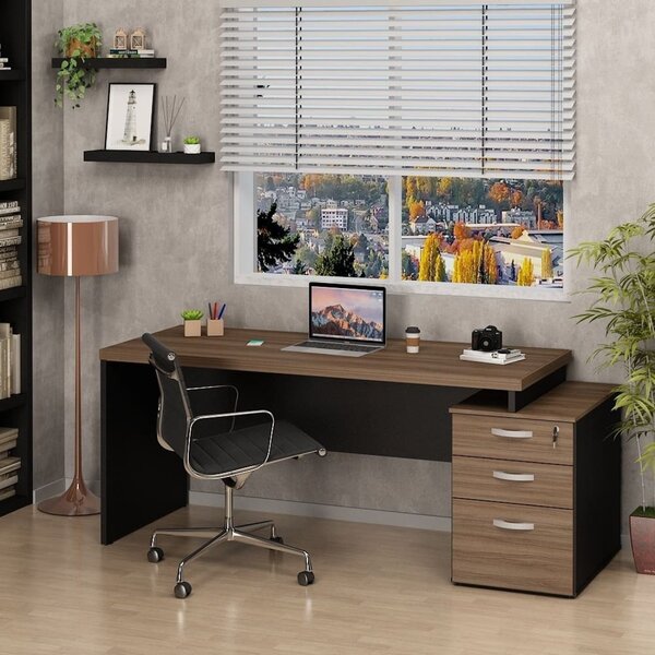 Mesa De Escritório Pedestal Retangular Em Mdp 3 Gavetas 190x70cm Nogal ...