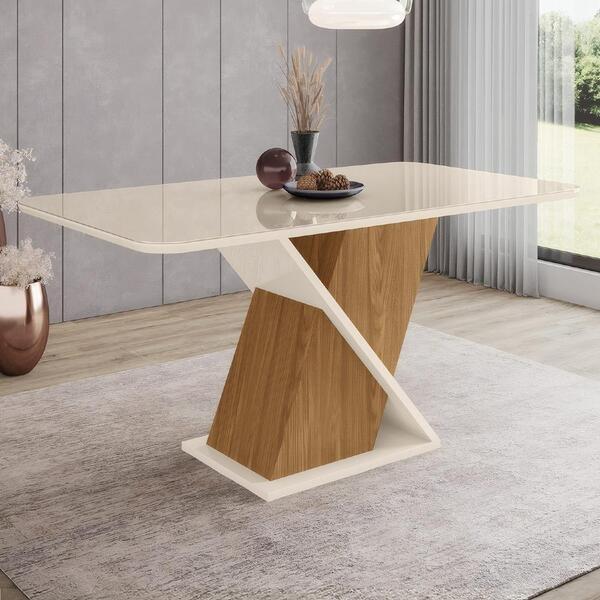 Mesa De Jantar 6 Lugares 160cm Com Vidro Valena Nature/off H02 ...