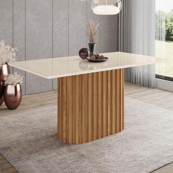 Mesa De Jantar 6 Lugares 160cm Vidro Canto Reto Clarice Nature/off H02 ...