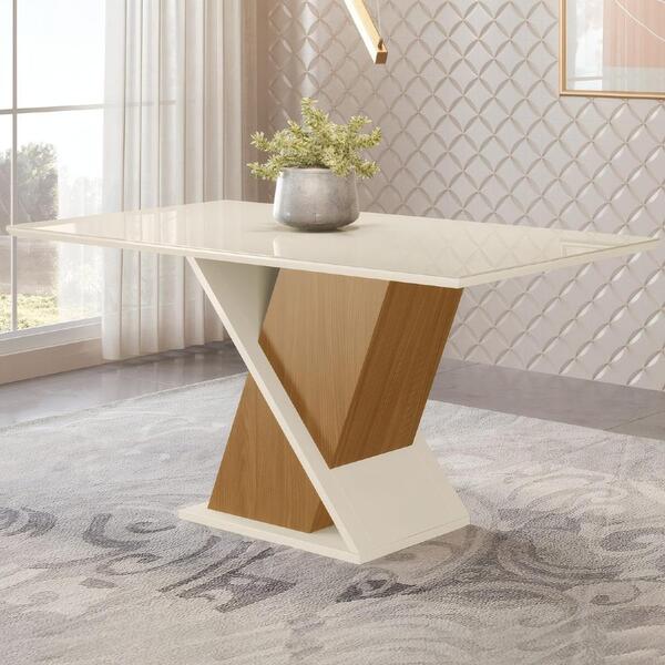 Mesa De Jantar 6 Lugares 160cm Vidro Canto Reto Valena Nature/off H02 ...