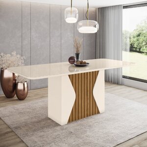 Mesa De Jantar 8 Lugares 200cm Tampo Mdf Com Vidro Canto Arredondado ...