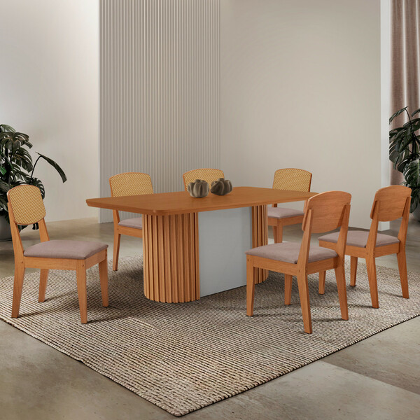 Mesa De Jantar Aspen 180cm Tampo Mdf Laminado Com 6 Cadeiras Copper ...