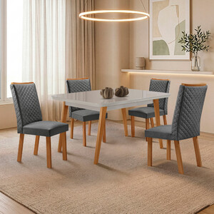 Mesa De Jantar Copper 120cm Madeira Tampo Vidro Canto Copo Com 4 ...