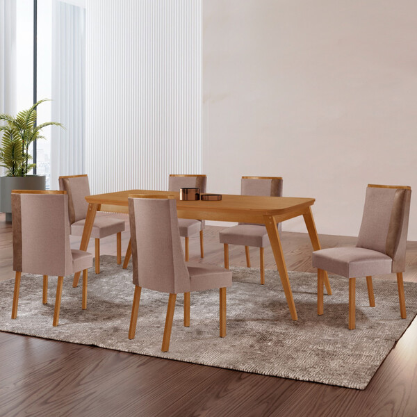 Mesa De Jantar Copper 180cm Madeira Com 6 Cadeiras Diane Mdf Moderna ...