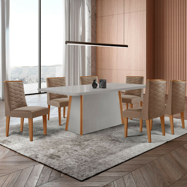 Mesa De Jantar Diane 180cm Tampo Mdf Vidro Com 6 Cadeiras Safira ...