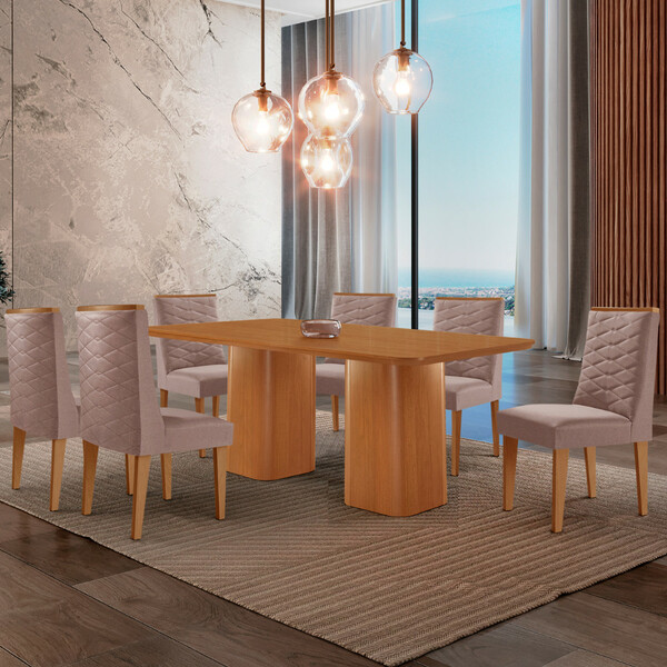 Mesa De Jantar Eloise 180cm Tampo Mdf Laminado Com 6 Cadeiras Safira ...